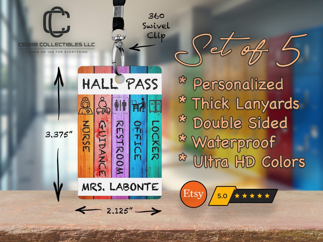 Personalized Teacher Hall Pass Set of 5: Custom Classroom Decor #26 - Etsy