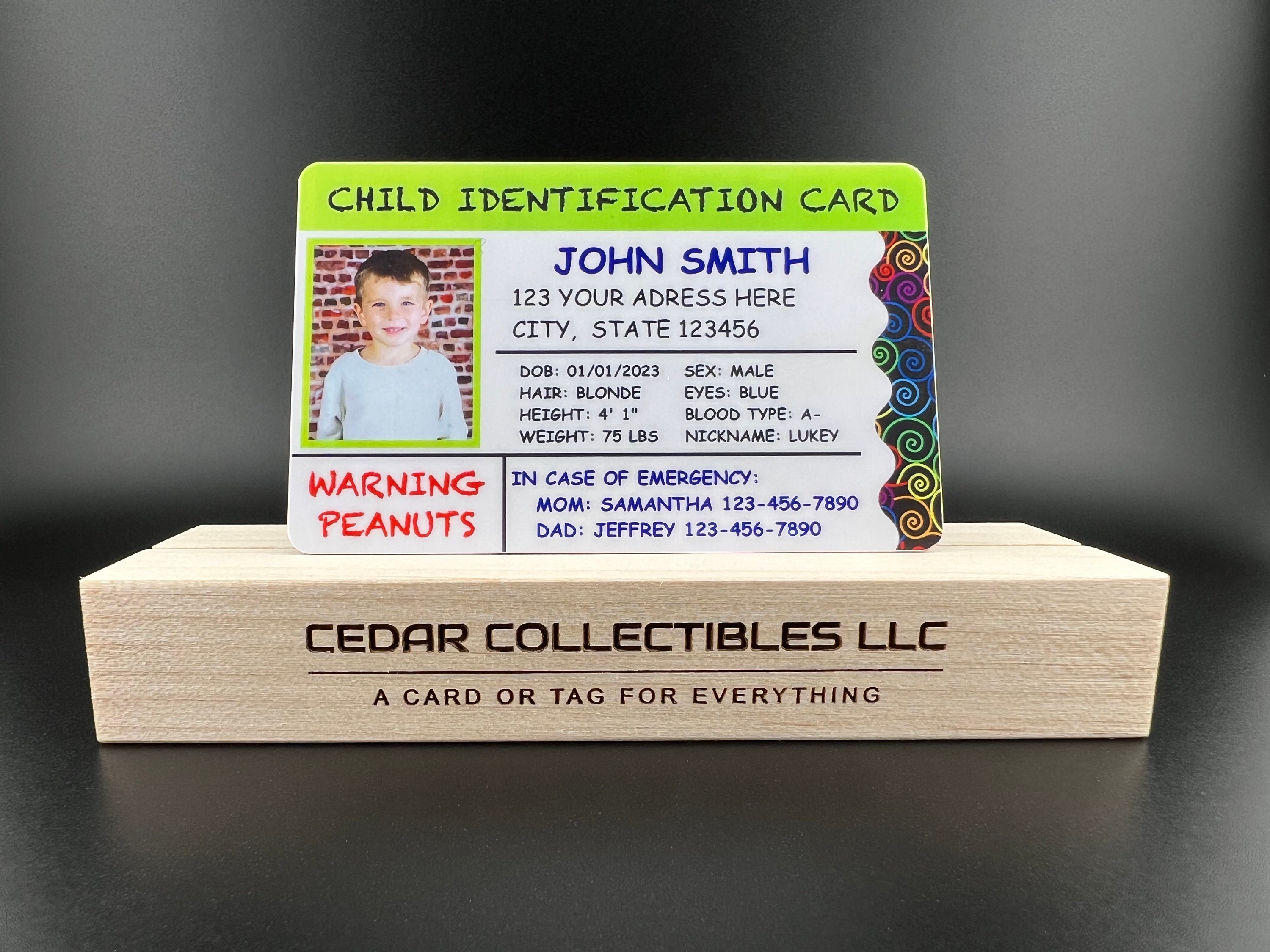 Custom ID Badge Child Identification Card Colored TWIRL Variation Child ...