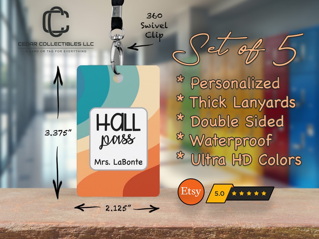 Boho Hall Pass Set: Personalized Teacher Restroom Passes With Lanyard ...