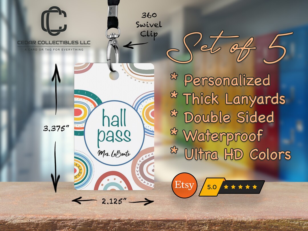 Personalized Boho Hall Pass Set: Teacher Restroom Passes With Lanyard ...