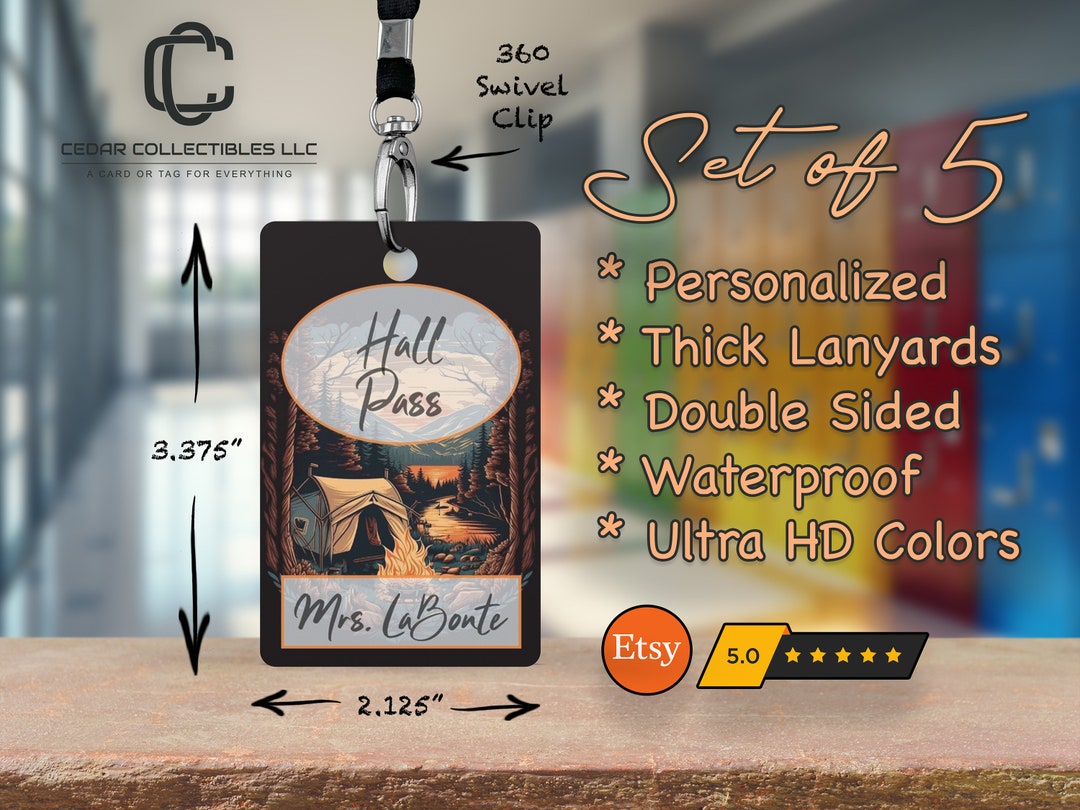 Camping Theme Classroom Hall Passes for Teachers, Personalized Set of 5 ...