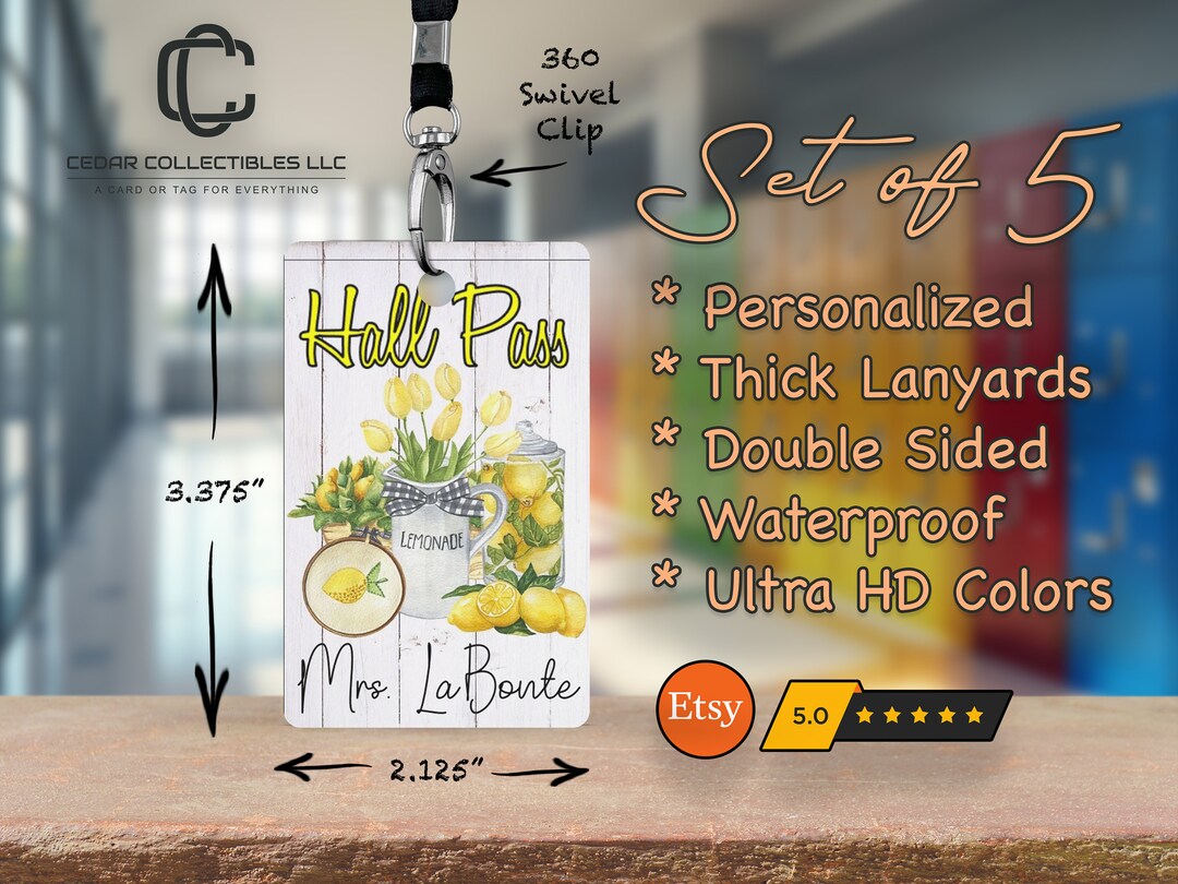 Set of 5 Hall Pass Student Pass Restroom Passes Teacher Hallway Passes ...
