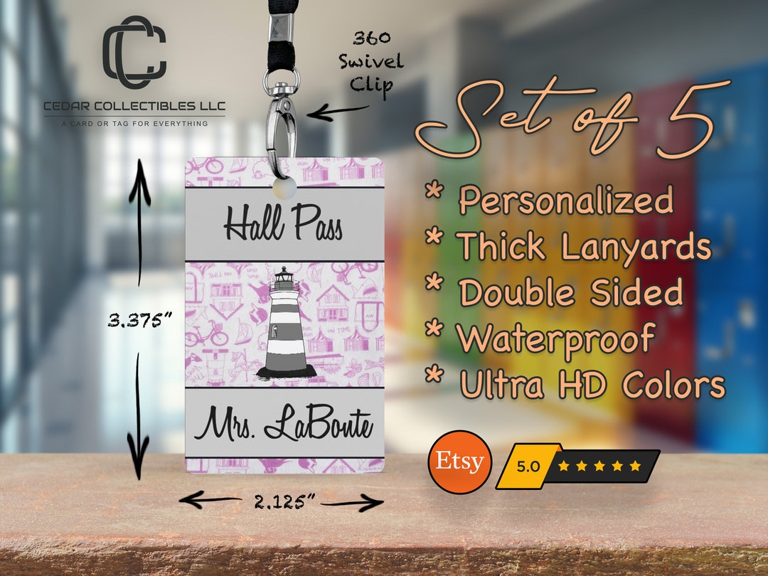 Personalized Teacher Hall Pass Set: Lighthouse Design, Lanyards ...