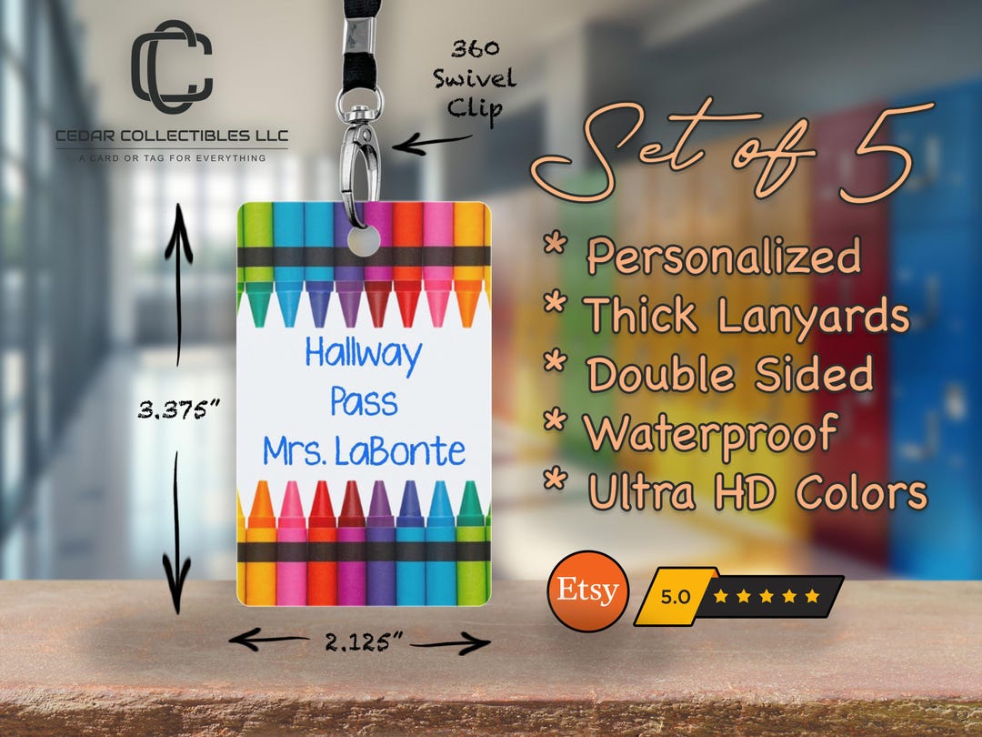 Student Hall Pass Set of 5 Crayons Teacher Hall Pass Custom Classroom ...