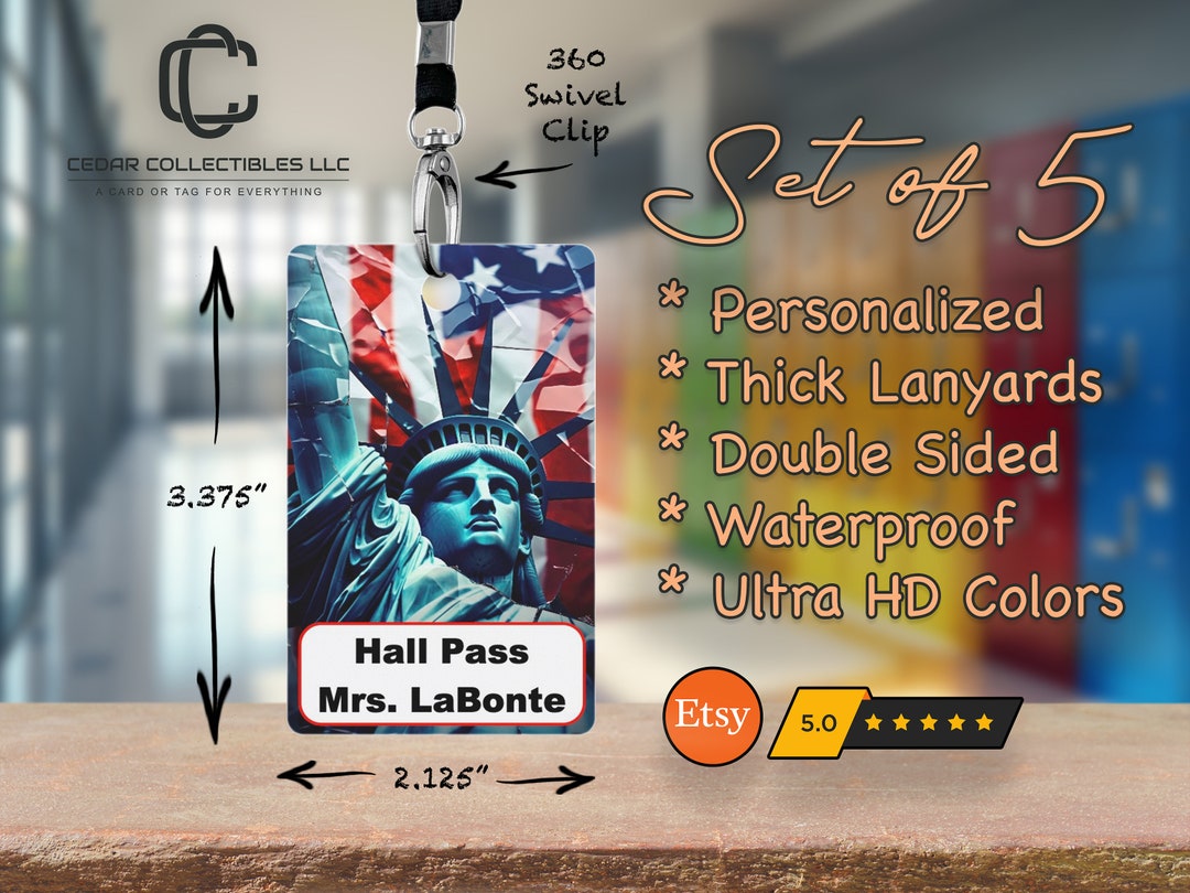 Statue of Liberty Hall Pass: USA Restroom Passes With Lanyard (set of 5 ...