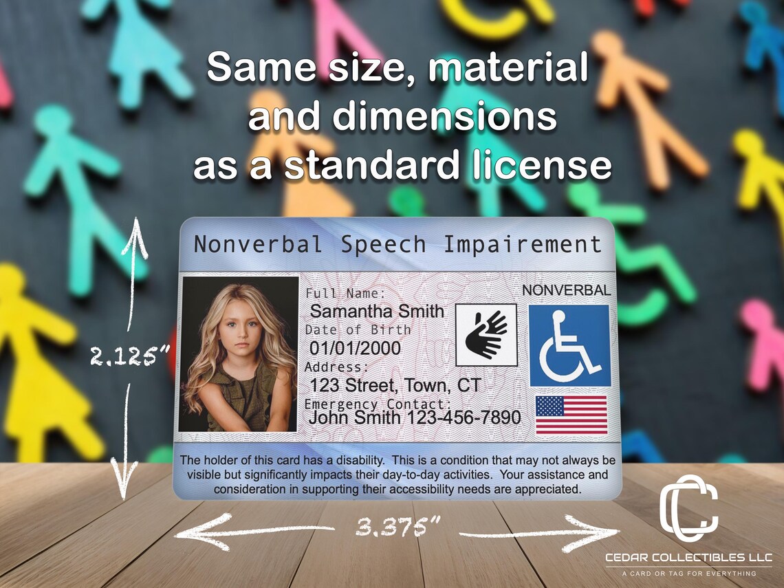 Nonverbal Disability ID Card | Personalized Medical Alert Wallet Card ...