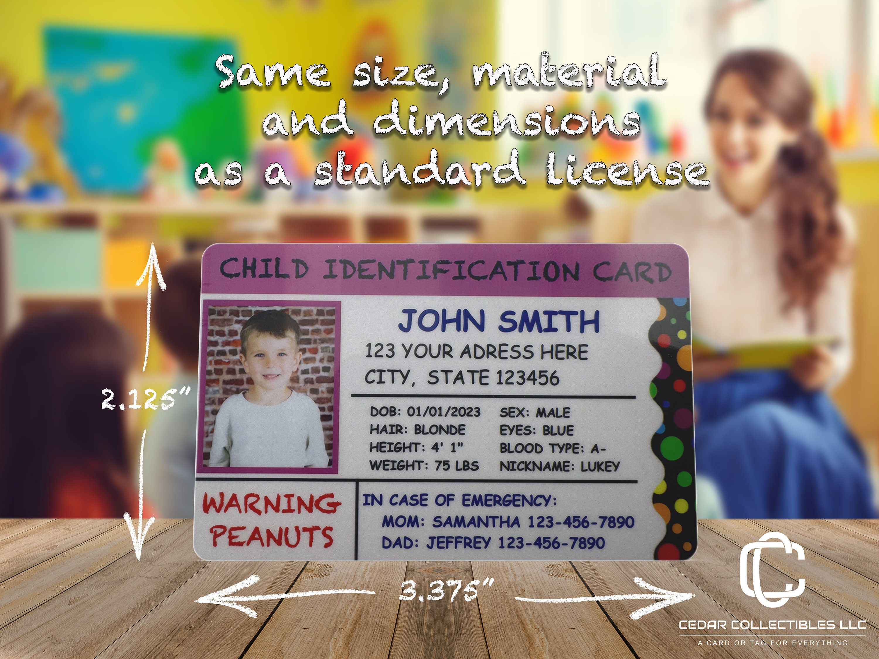 Custom ID Badge Child Identification Card Colored POKADOT Variation ...