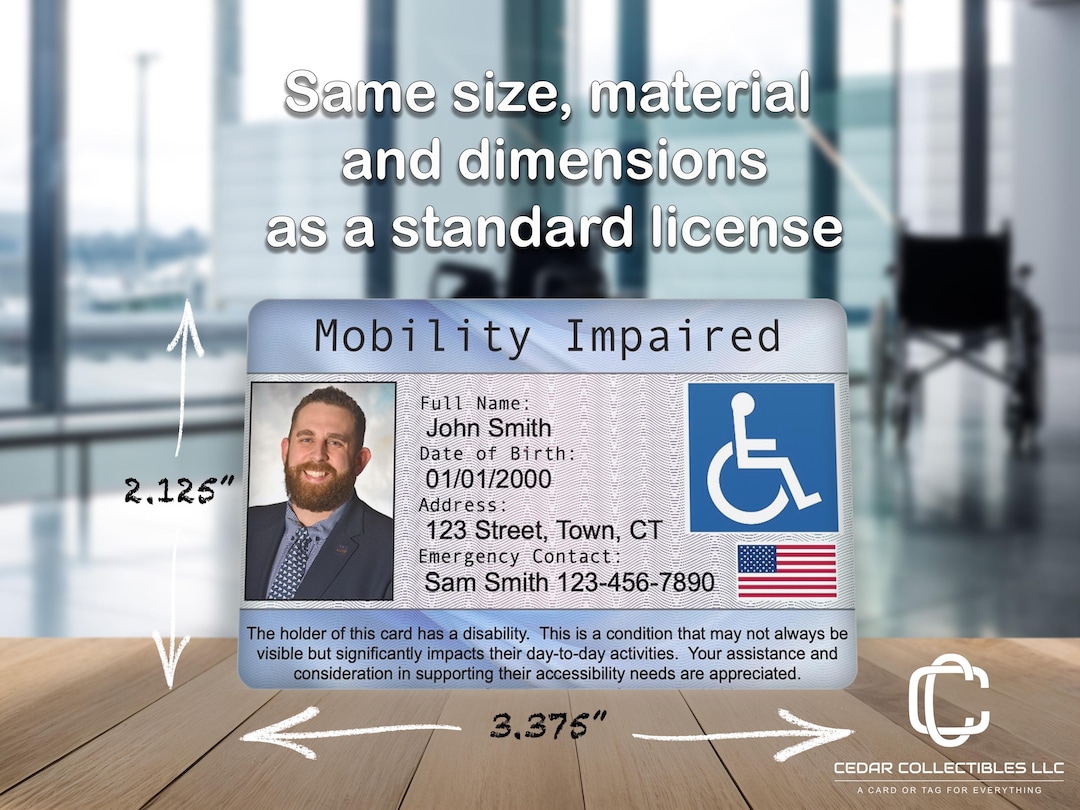 MOBILITY IMPAIRED IDENTIFICATION Card for Your Wallet - Wheelchair ...