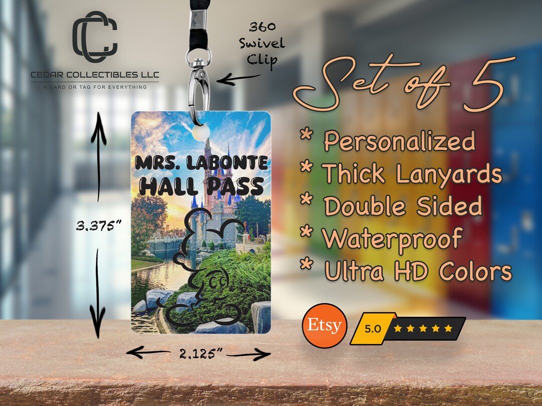 Set of 5 Disney Mickey Mouse Hall Pass Student Pass Restroom Passes ...