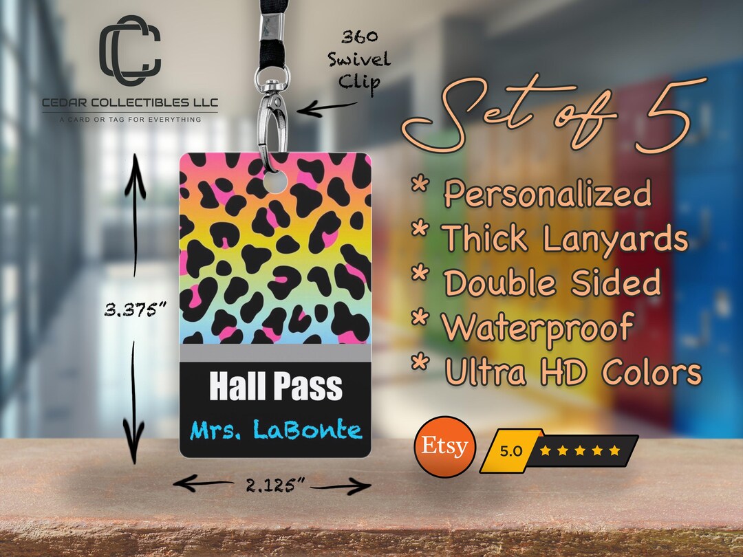 Personalized Cheetah Hall Passes: Teacher Restroom Passes, Set of 5 - Etsy
