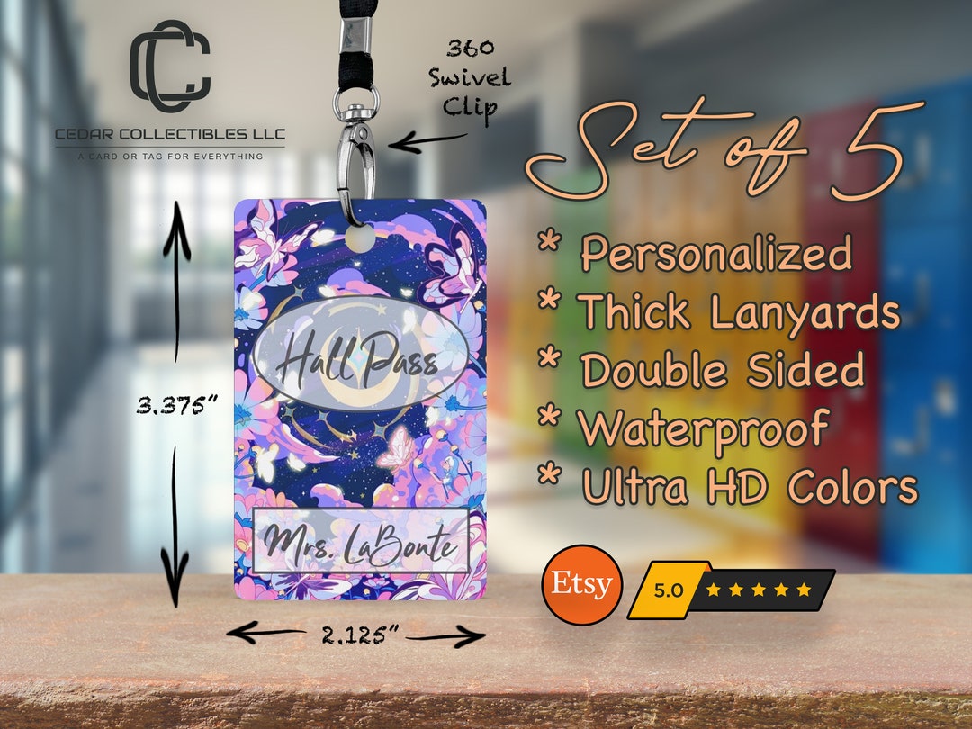 Floral Hall Pass Set: Personalized Teacher Student Restroom Passes With ...