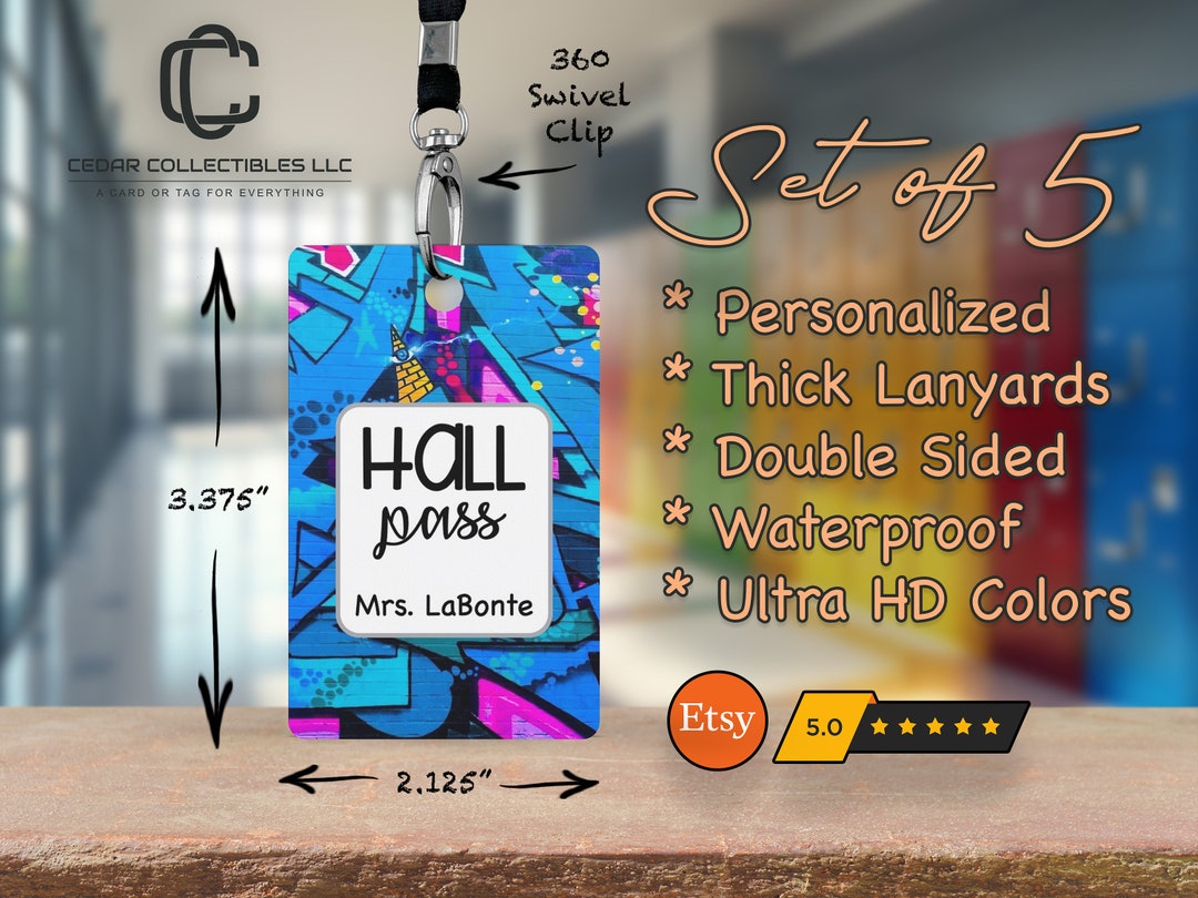 Set of 5 Hall Pass Student Pass Restroom Passes Teacher Hallway Passes ...