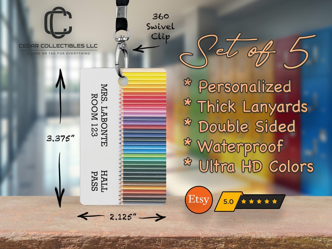 Student Hall Pass Set of 5 Teacher Hall Pass Custom Classroom Gift High ...