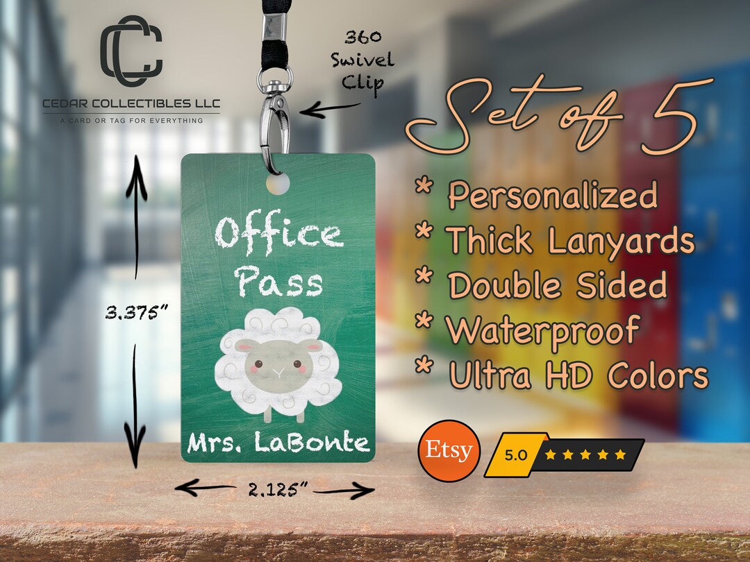 Set of 5 Chalkboard Sheep Farm Animal Theme Classroom Hall Passes for ...
