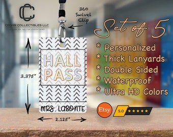 Farmhouse Theme Classroom Hall Passes for Teachers, Personalized, Set ...