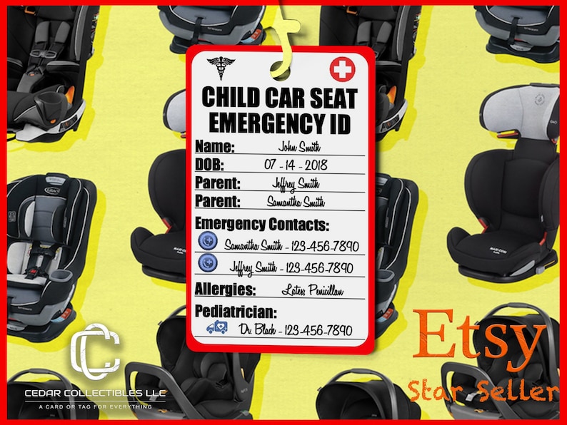 Infant I.C.E. in Case of Emergency Car Seat Card Safety Information ...