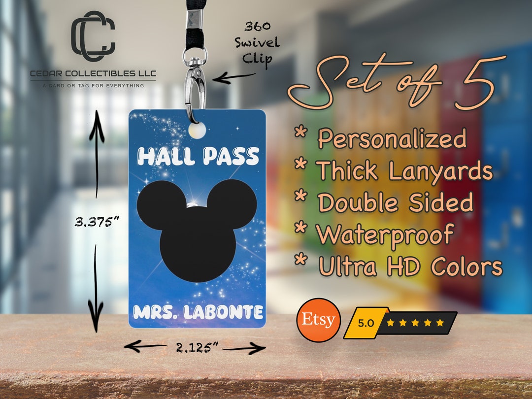Mickey Mouse Hall Pass Set, Personalized Teacher Restroom Passes With ...