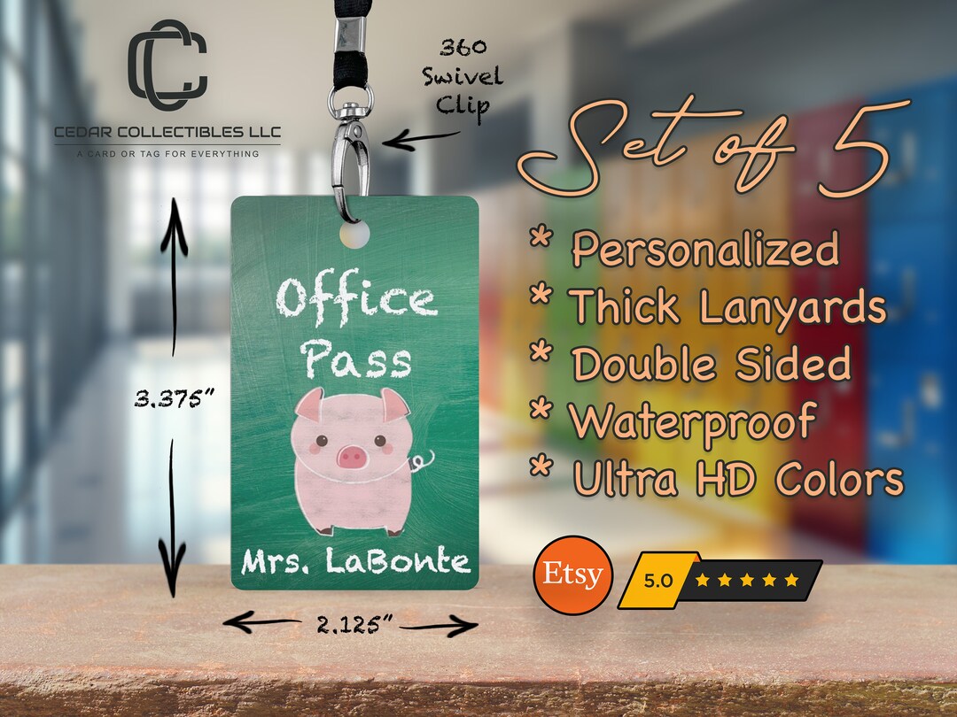 Set of 5 Chalkboard Pig Farm Animal Theme Classroom Hall Passes for ...