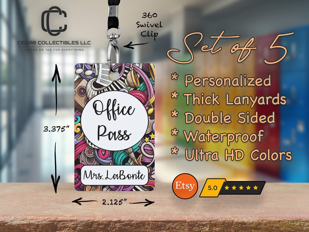 Set of 5 Hall Pass Student Pass Restroom Passes Teacher Hallway Passes ...