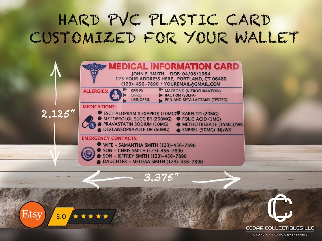 Custom Medical ID Card: Pink PVC Wallet Card - Etsy