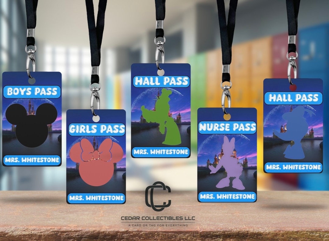 Set of 5 Disney Mickey Mouse Hall Pass Student Pass Restroom Passes ...