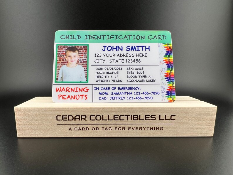 Custom Child ID Card: Crayon Design, Wallet Safety Card - Etsy