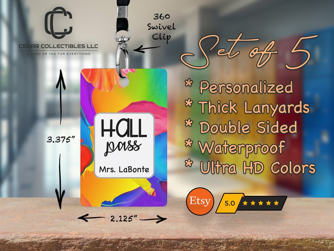 Personalized Hall Passes With Lanyard: Rainbow Art, Set of 5 - Etsy