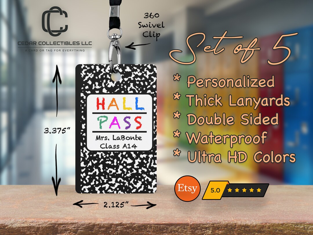 Personalized Teacher Hall Pass Set: Custom Classroom Decor #7 - Etsy