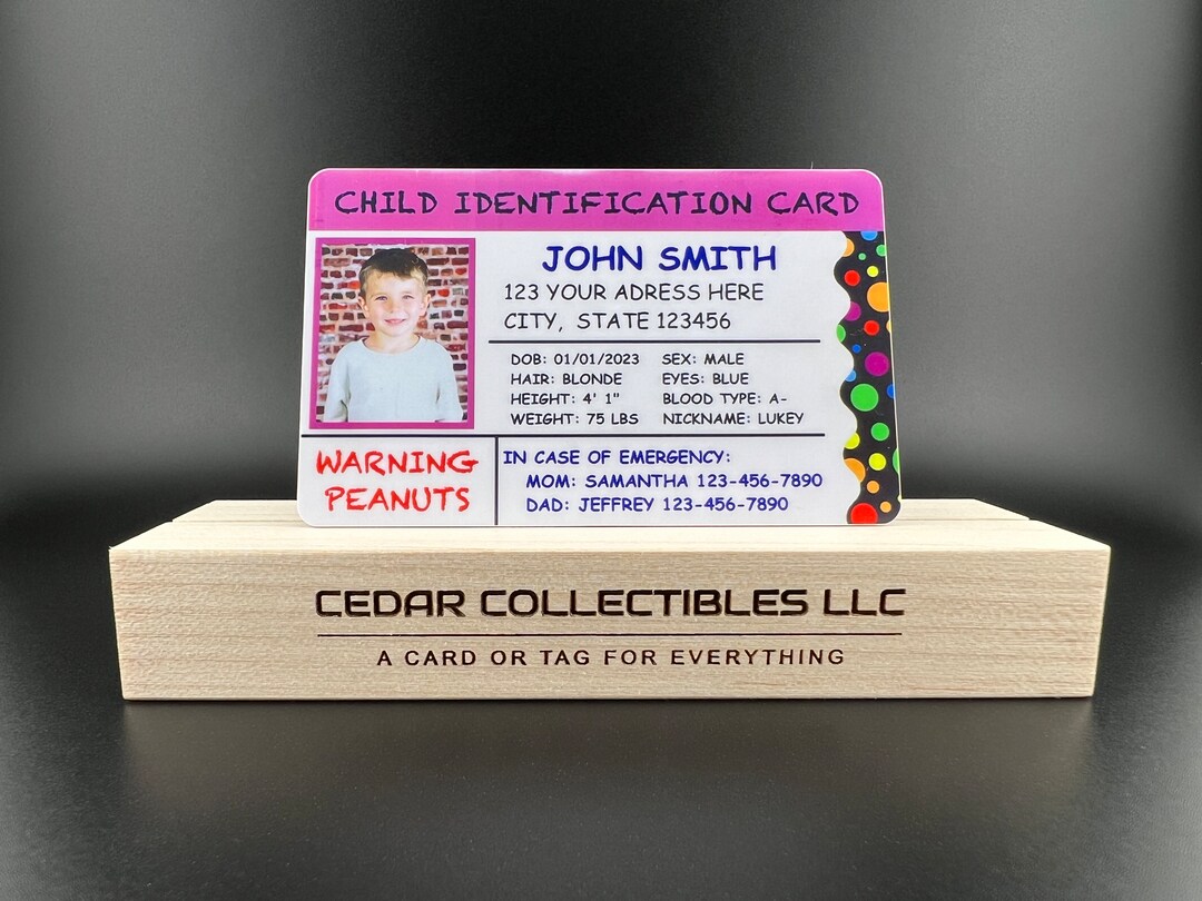 Custom ID Badge Child Identification Card Colored POKADOT - Etsy