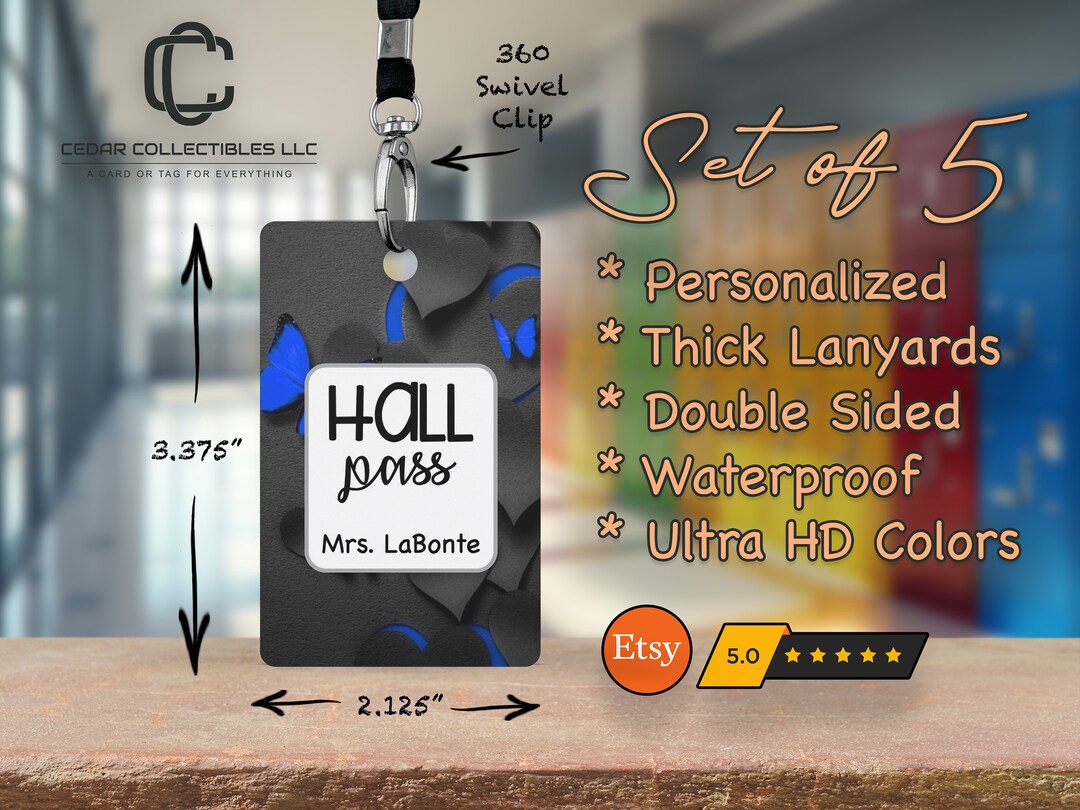 Hall Pass Student Pass Restroom Passes Teacher Hallway Passes Butterfly ...