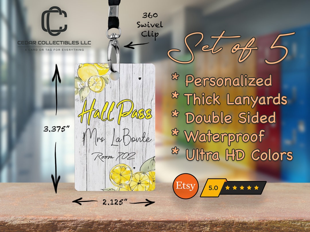 Lemon Hall Pass Set of 5: Personalized Teacher Restroom Passes - Etsy