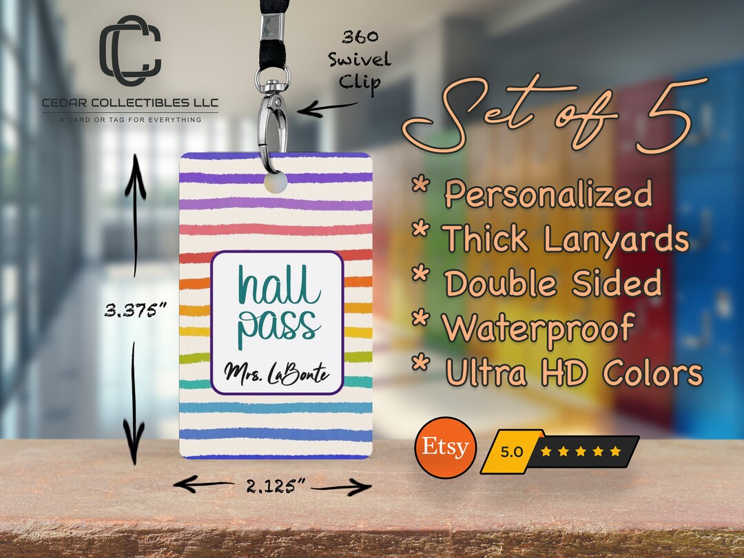 Personalized BOHO Hall Pass Set of 5 With Lanyards - Etsy