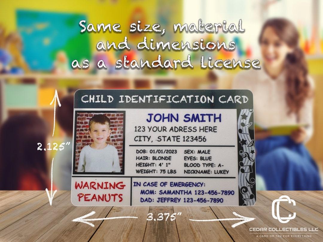 Custom Child ID Card: Music Note Design, Safety Awareness - Etsy
