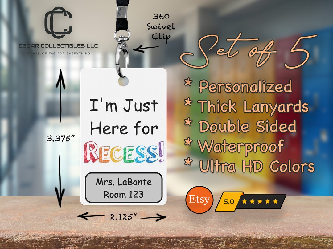Set of 5 Student Hall Pass for Teacher ID Hallway Passes RECESS Theme ...