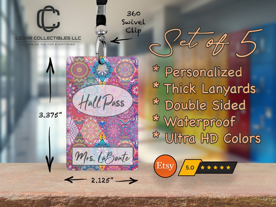 Boho Flower Hall Pass Set: Personalized Teacher Restroom Passes With ...