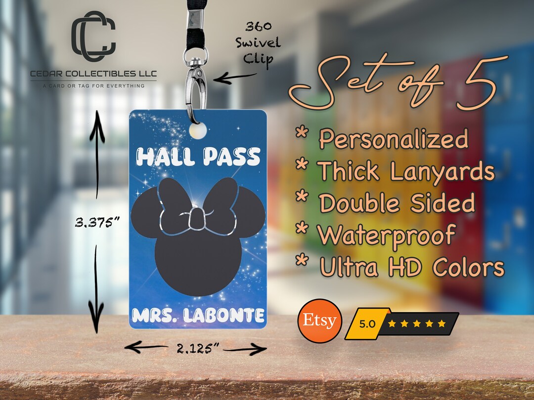 Minnie Mouse Hall Pass Set: Personalized Teacher Restroom Passes With ...