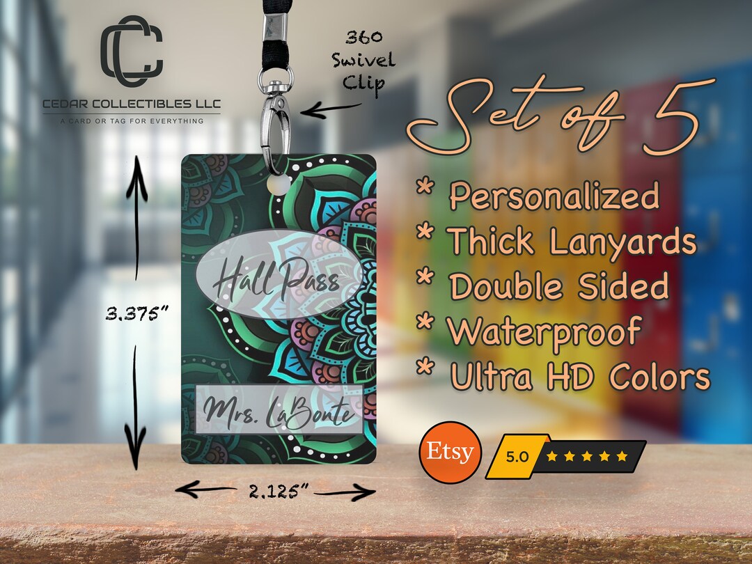 Hall Pass Student Pass Restroom Passes Teacher Hallway Passes BOHO LOTUS Pass Hanger Bathroom ...