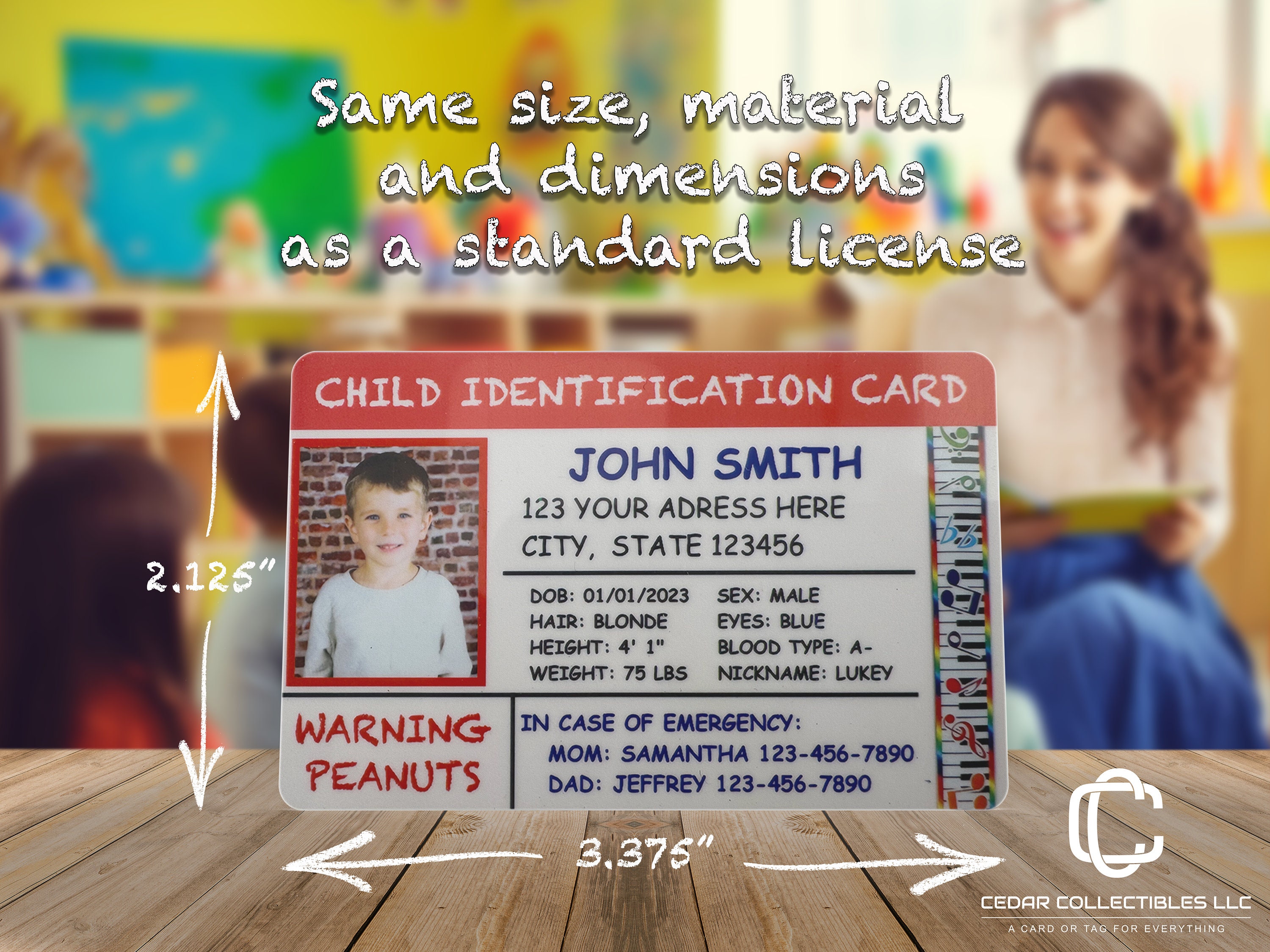 Custom ID Badge Child Identification Card Colored MUSIC Notes Variation ...