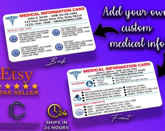 Medical Alert Card Medical ID Card Personalized Medical - Etsy