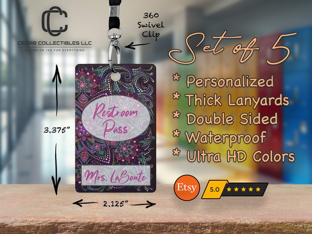 Hall Pass Student Pass Restroom Passes Teacher Hallway Passes NEON VERA ...