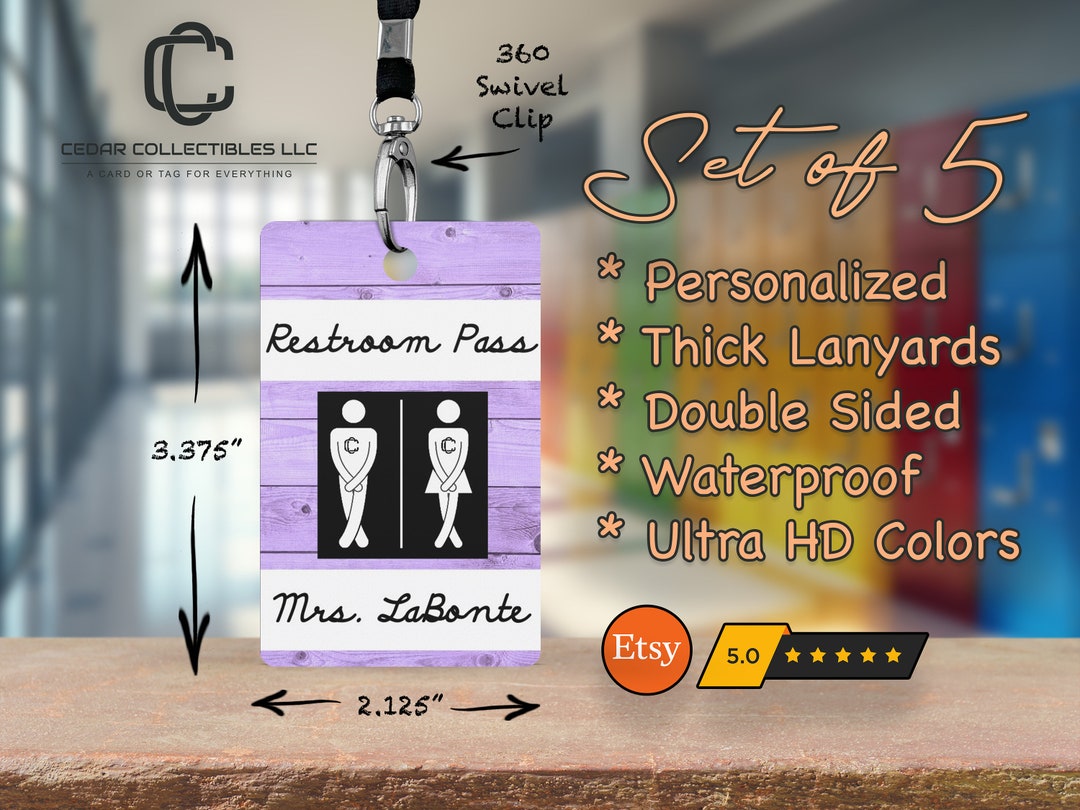 Student Hall Pass Set of 5 Teacher Hall Pass Custom Classroom Gift High ...