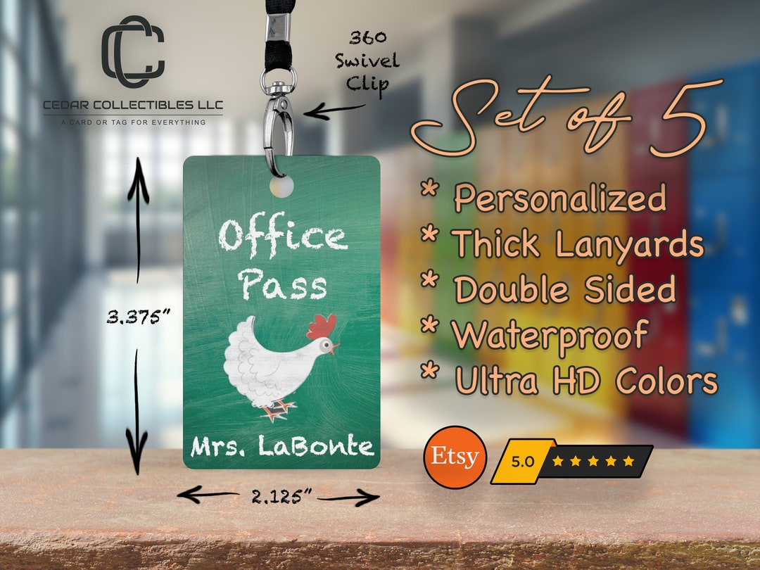 Set of 5 Chalkboard Chicken Animal Theme Classroom Hall Passes for ...