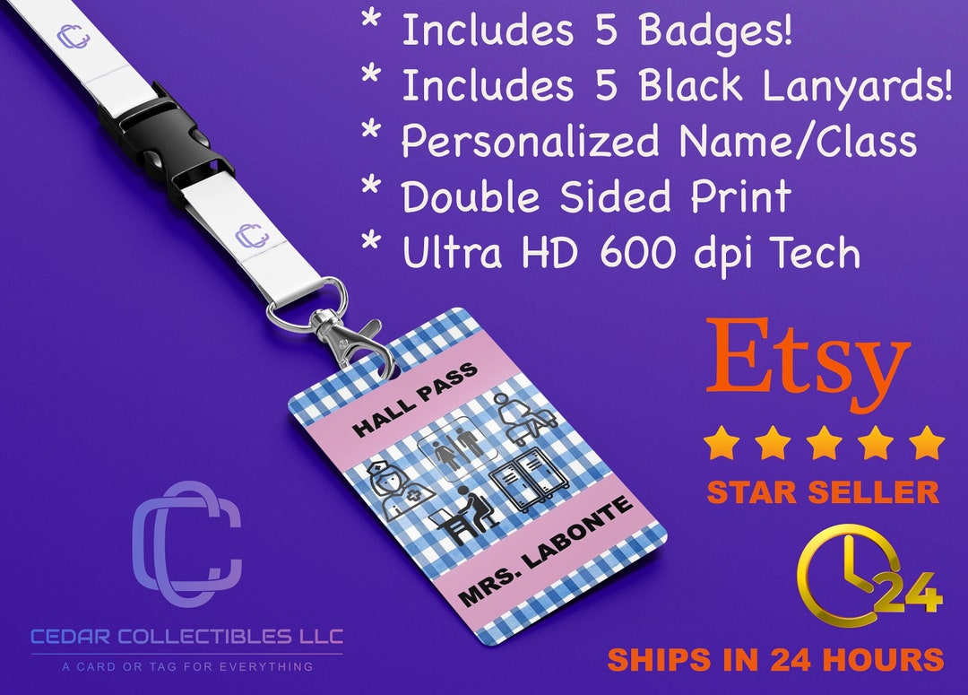 Student Hall Pass Set of 5 Teacher Hall Pass Custom Classroom - Etsy ...