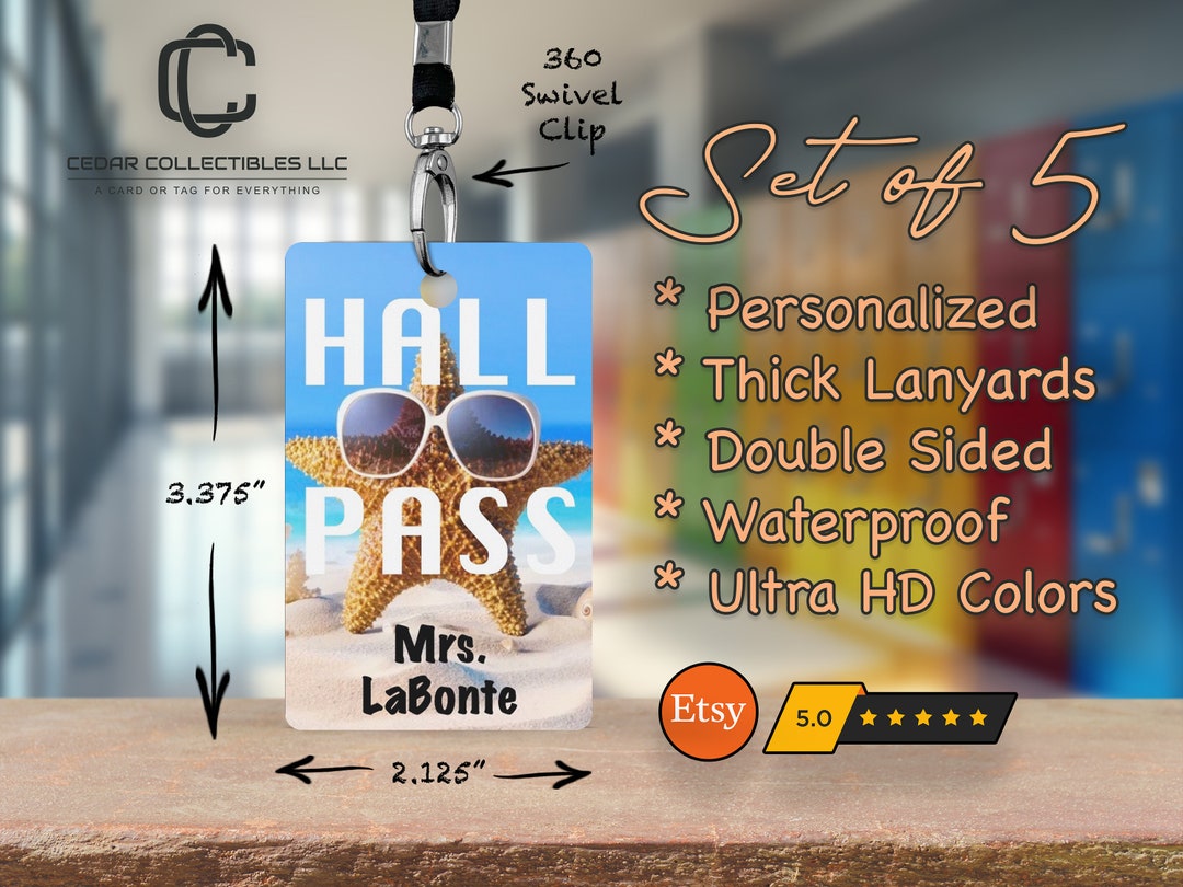 Personalized Beach Hall Pass Set: Teacher Restroom Passes With Lanyard ...