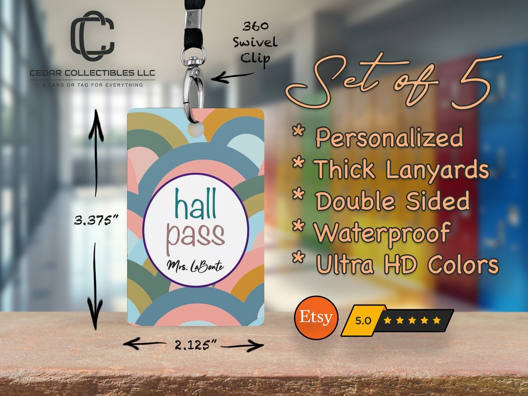Personalized BOHO Hall Pass Set: Teacher Restroom Passes With Lanyard ...