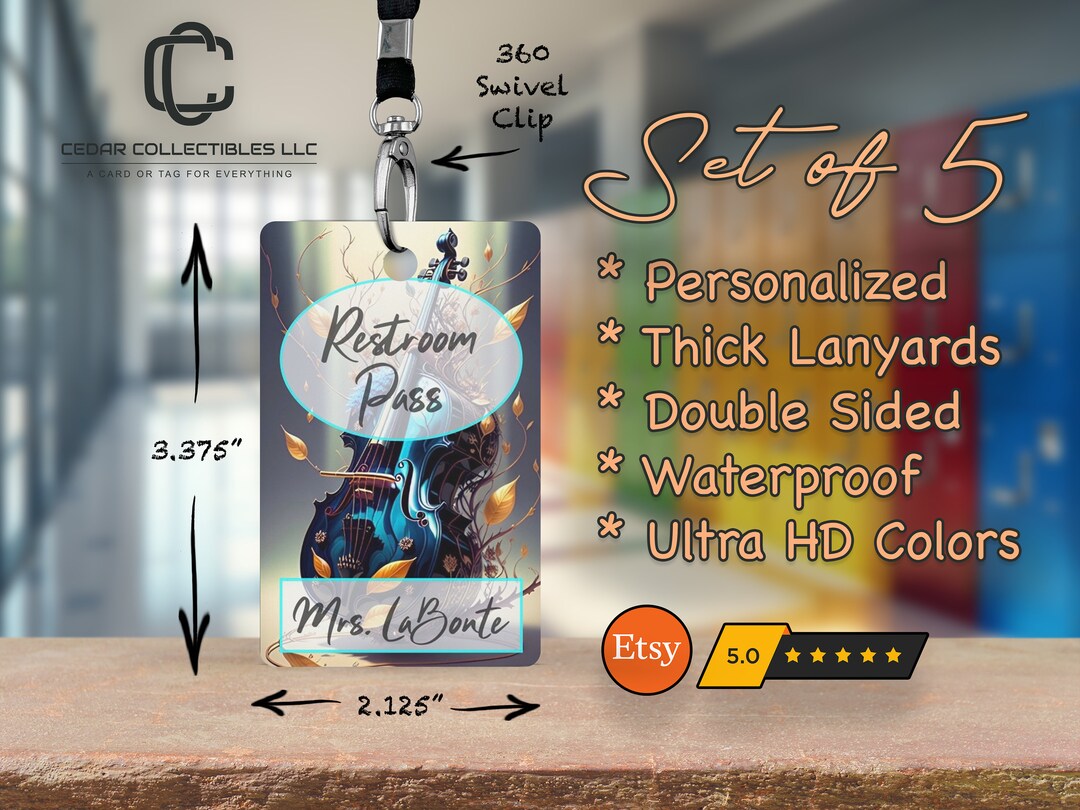 Set of 5 Hall Pass Student Pass Restroom Passes Teacher Hallway Passes ...