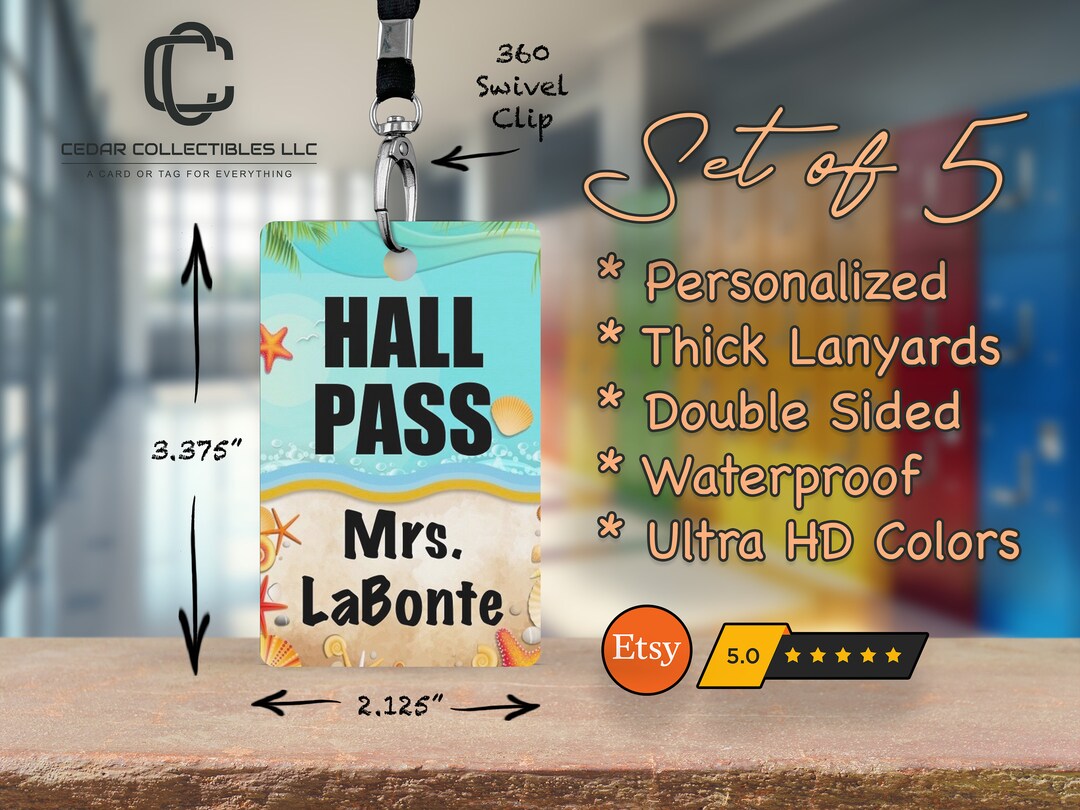 Hall Pass Student Pass Restroom Passes Teacher Hallway PVC Passes BEACH ...