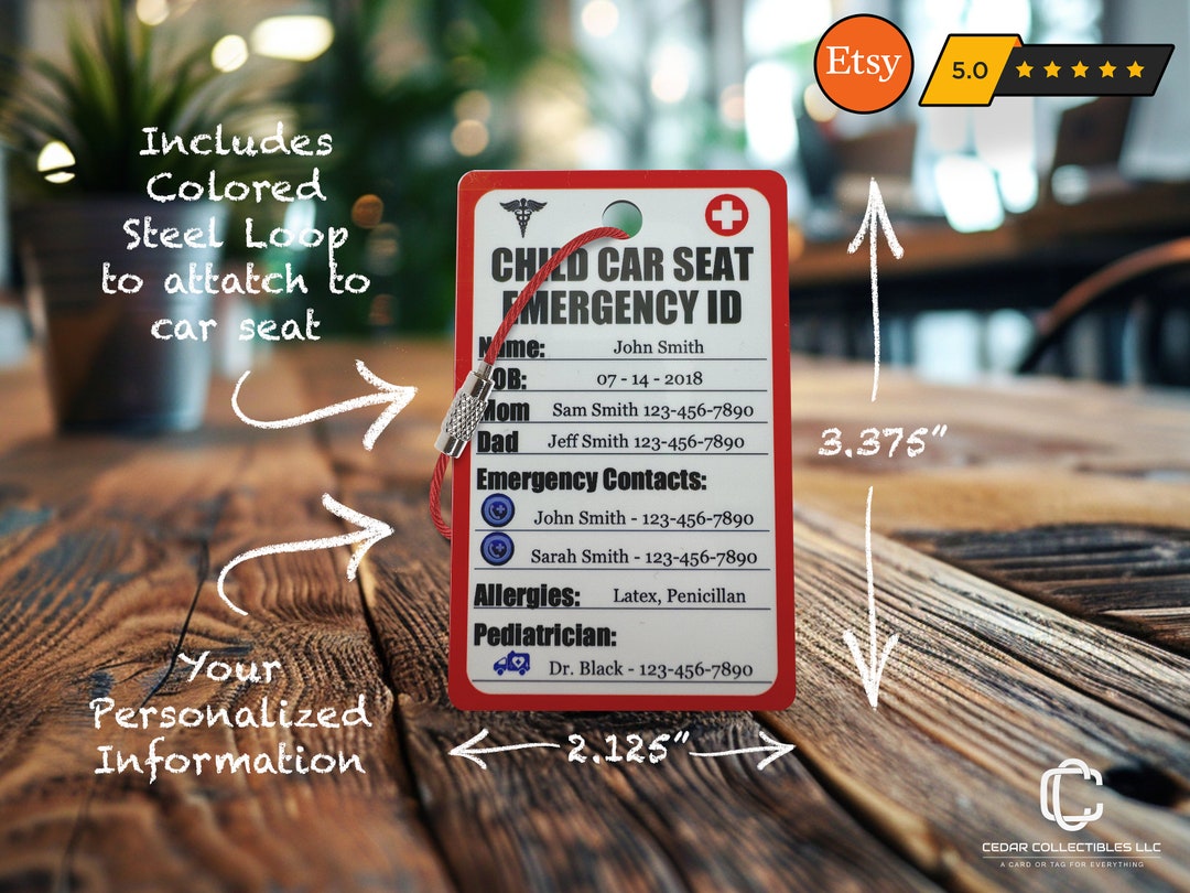Custom Child Safety ID Card | Emergency Info PVC Card for Car Seat ...