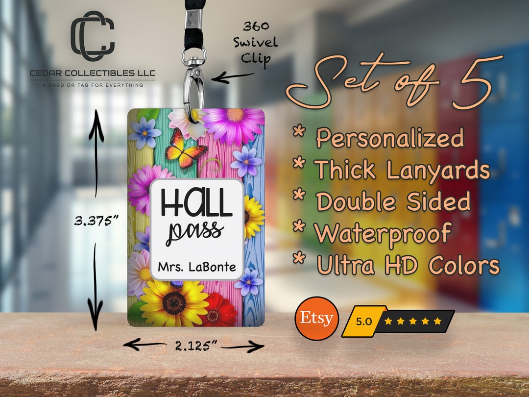 Hall Pass Student Pass Restroom Passes Teacher Hallway Passes Butterfly Hall Pass Hanger ...