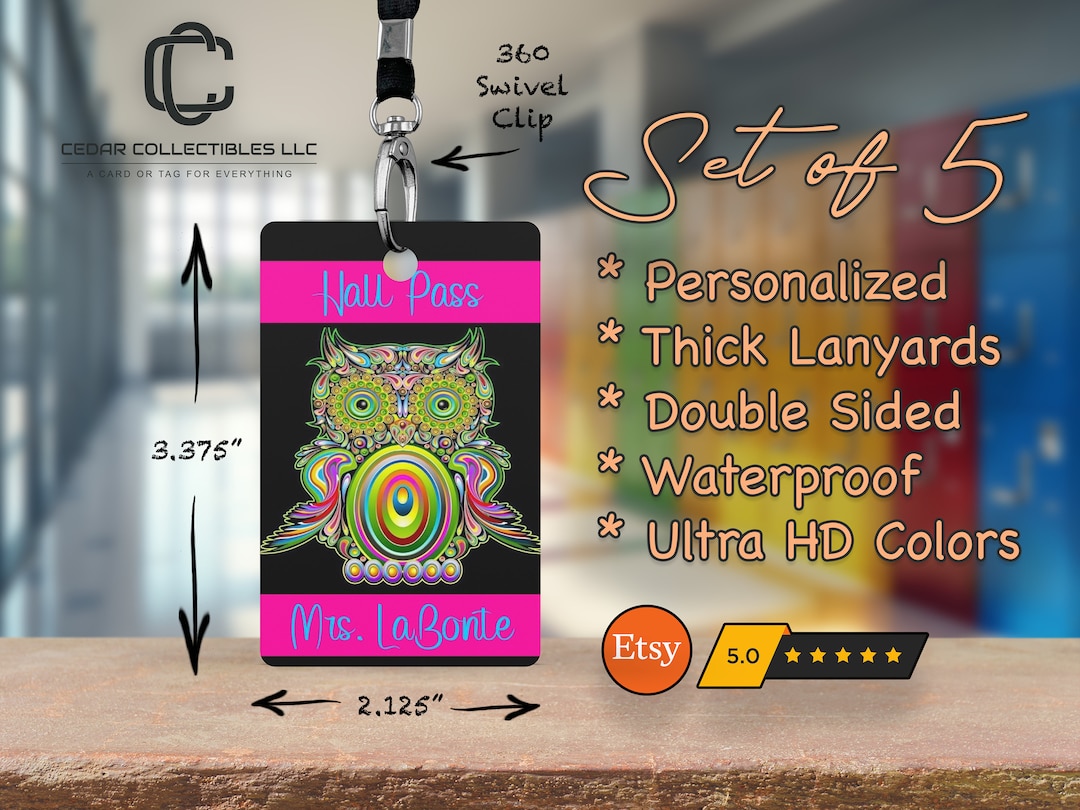 Student Hall Pass Set of 5 Teacher Hall Pass Custom Classroom Gift High ...